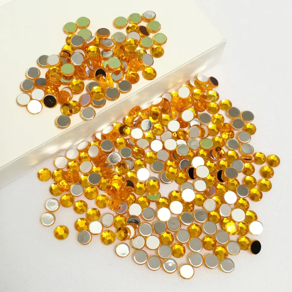 2mm 14mm High Quality Flat Back YELLOW GOLD Acrylic Rhinestones Glue On ...