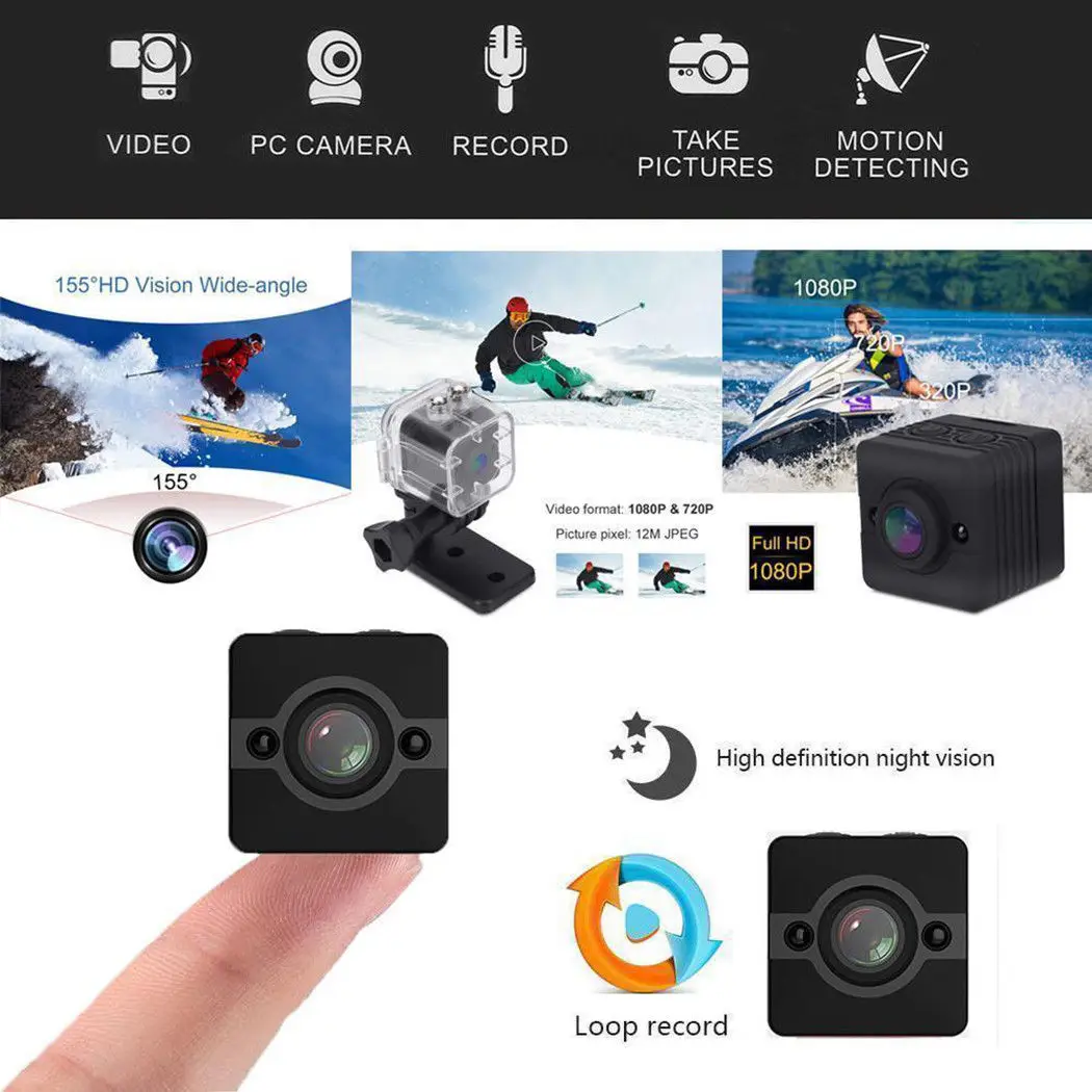 8 ГБ карта+ SQ12 Мини Full HD 1080 P видеокамера DV Спорт IR ночного ...