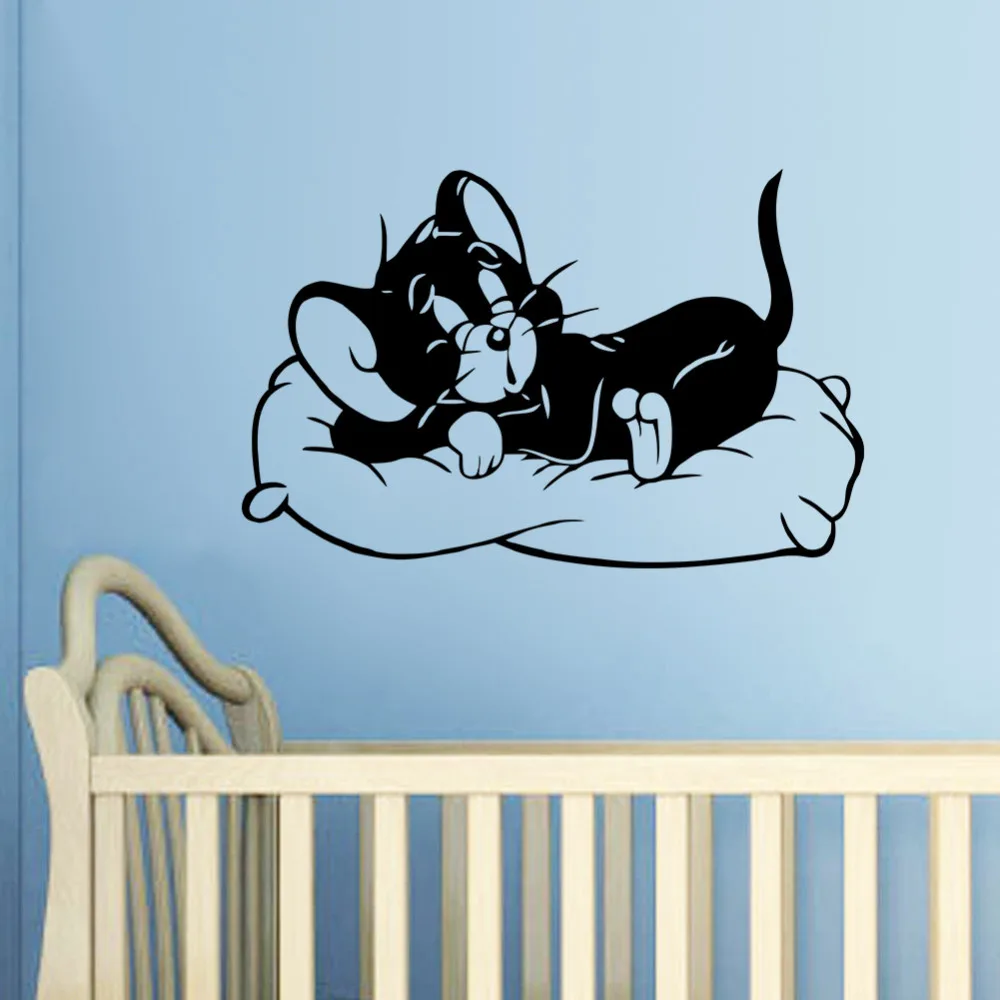 New cute cartoon sleeping Jerry mouse home sticker wall decor Mouse ...