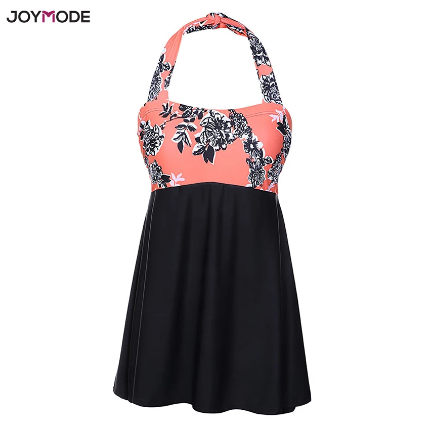 Joymode Plus Size Pad Halter Skirt Swimwear 2018 Women One Piece