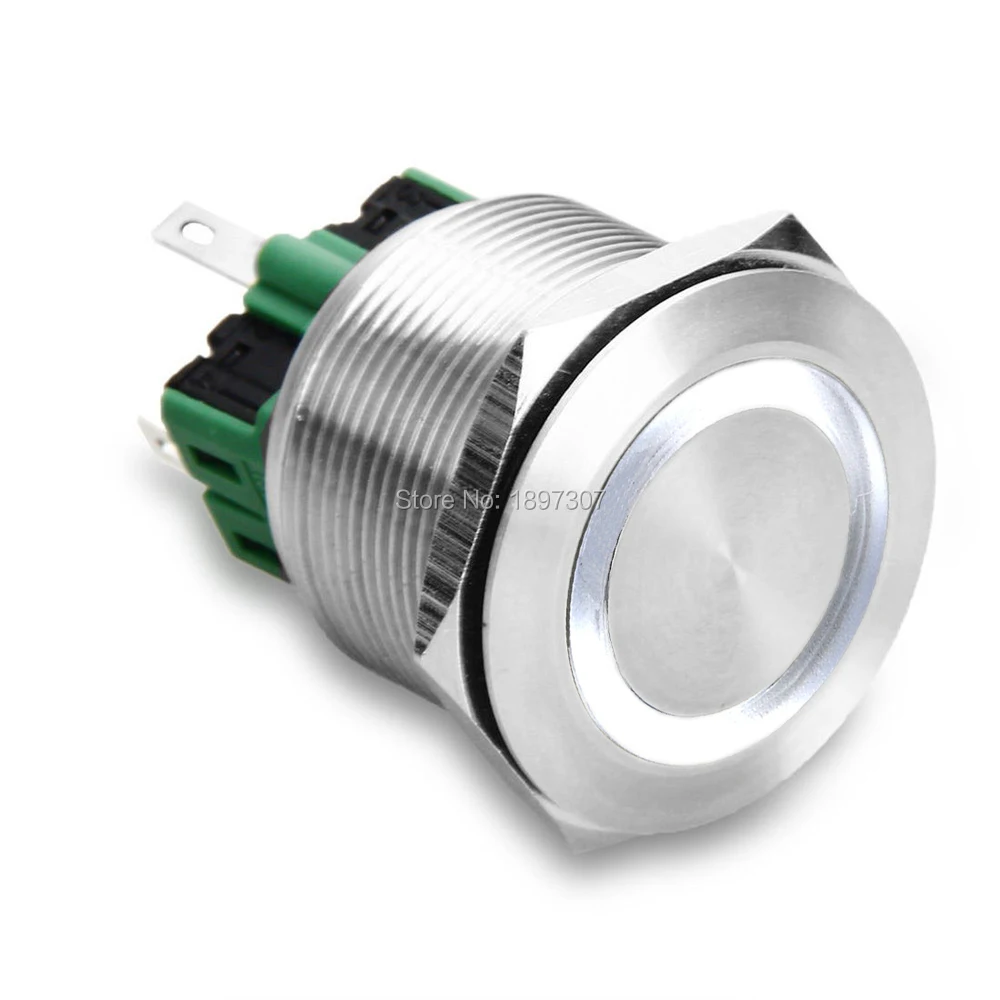 25mm White Illuminated LED Metal 6 Pins Self locking Latching Push ...