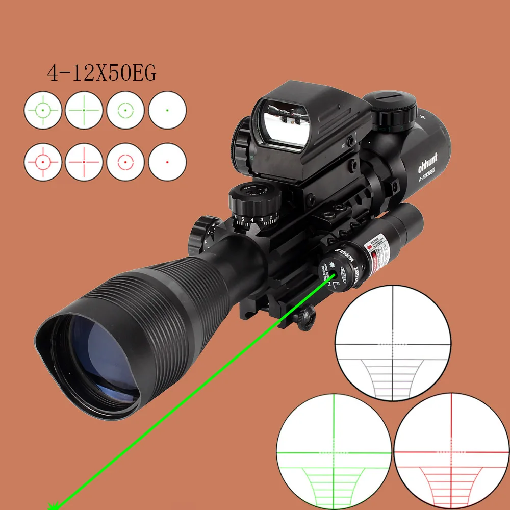 Hunting Airsofts Riflescope 4-12x50eg Tactical Air Gun Red Green Dot ...