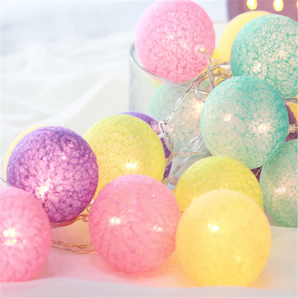 Macaron Colored Led Cotton Ball String Light Battery Lighting Strings ...