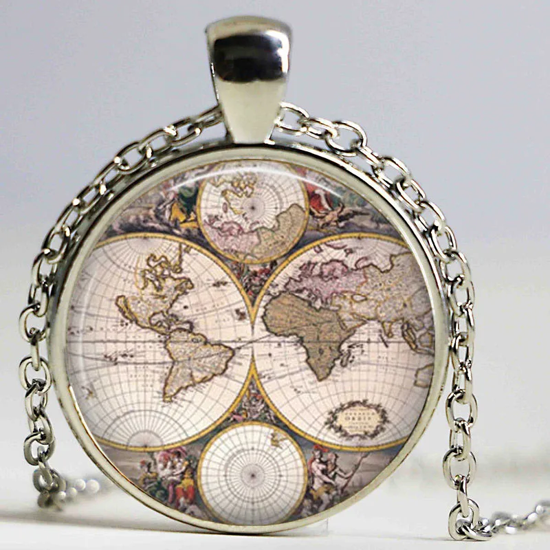 New 1pcs/lot 25mm (1 inch) handmade World map necklace pendant god ...