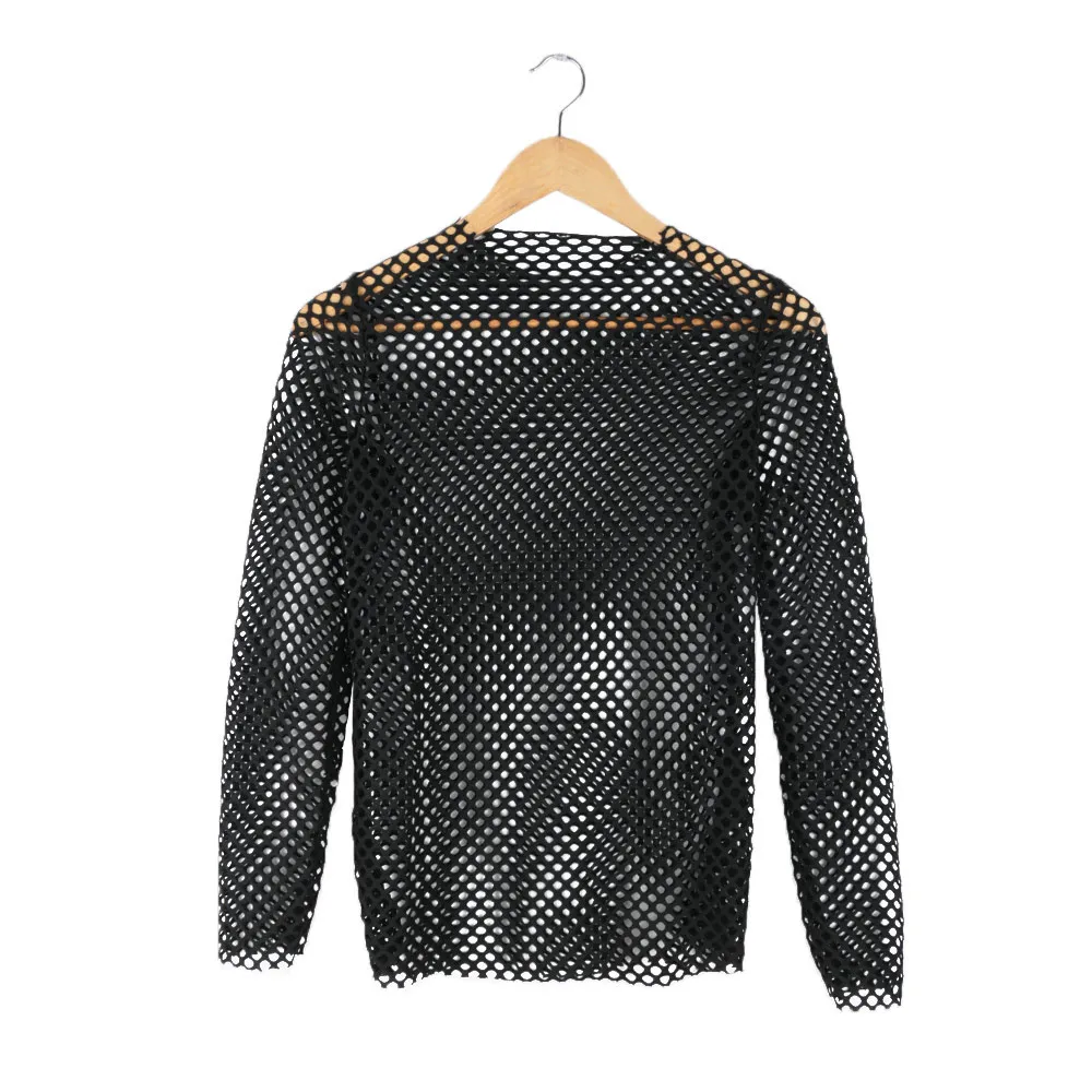 1Pcs Fashion Women's Mesh Fishnet Long Sleeve Sheer Hollow Slim Basic ...