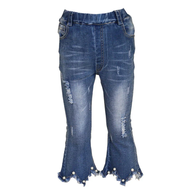 Fancy Girls Denim Trumpet Pants With Beaded Hole Jeans Girls Denim ...