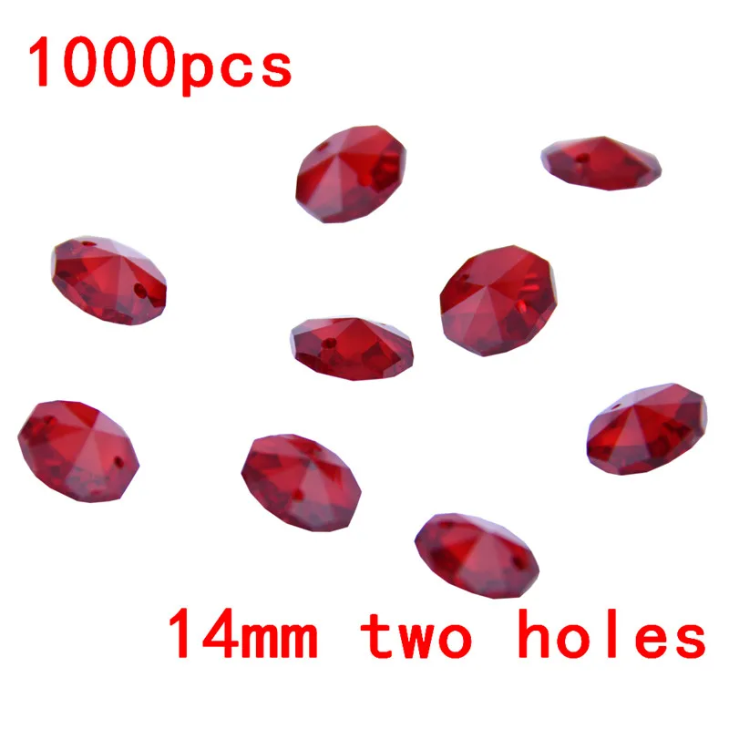 1000pcs Red Crystal Octagon Glass Loose Beads In 2 Holes Lighting Prism ...