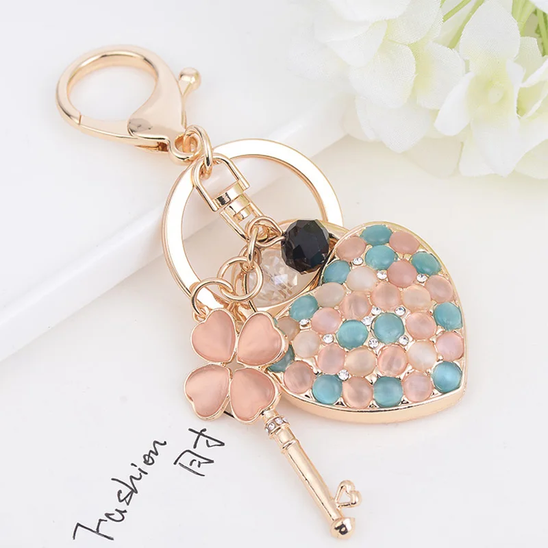 Fashion Heart Key Chain Clover Metal Keyring Women Bag Buckle HandBag ...