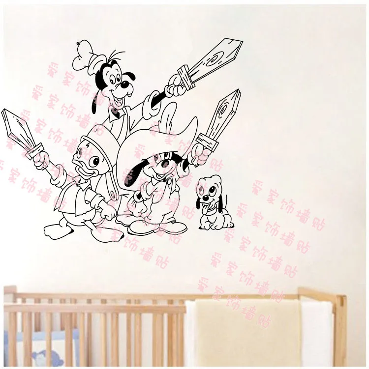 Cartoon Vinyl Wall Decal Mickey Mouse Family Mural Art Wall Sticker ...