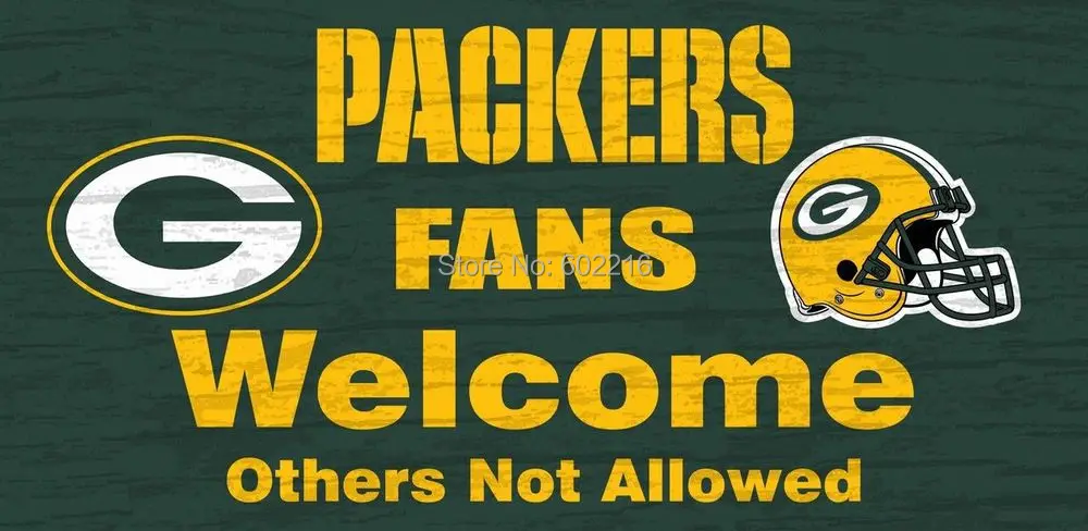 GREEN BAY PACKERS FANS WELCOME WOOD FOOTBALL MAN CAVE 3ft x 5ft-in ...