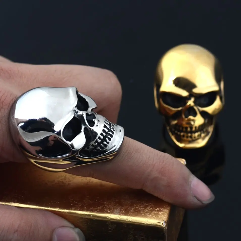 Valily Vintage Men's Stainless Steel Skull Rings Silver Color Gothic ...