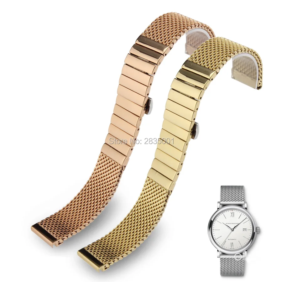 High Quality 18mm 20mm 22mm Gold/Rose gold Solid Stainless Steel Mesh ...