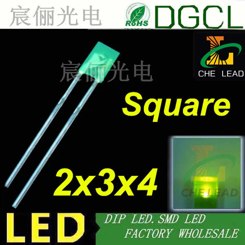 Green 234 square package 3mm light emitting diode 568 575nm 2.0 2.5V ...