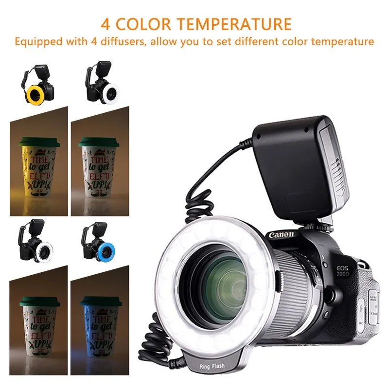 18pcs Macro LED Ring Flash Light RF-600D For Canon Nikon Panasonic ...