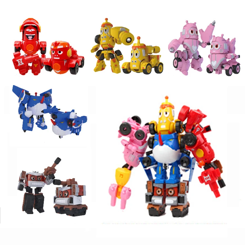 5 in 1 Set Robot cartoon Larva fun figures toys transformation mecha ...