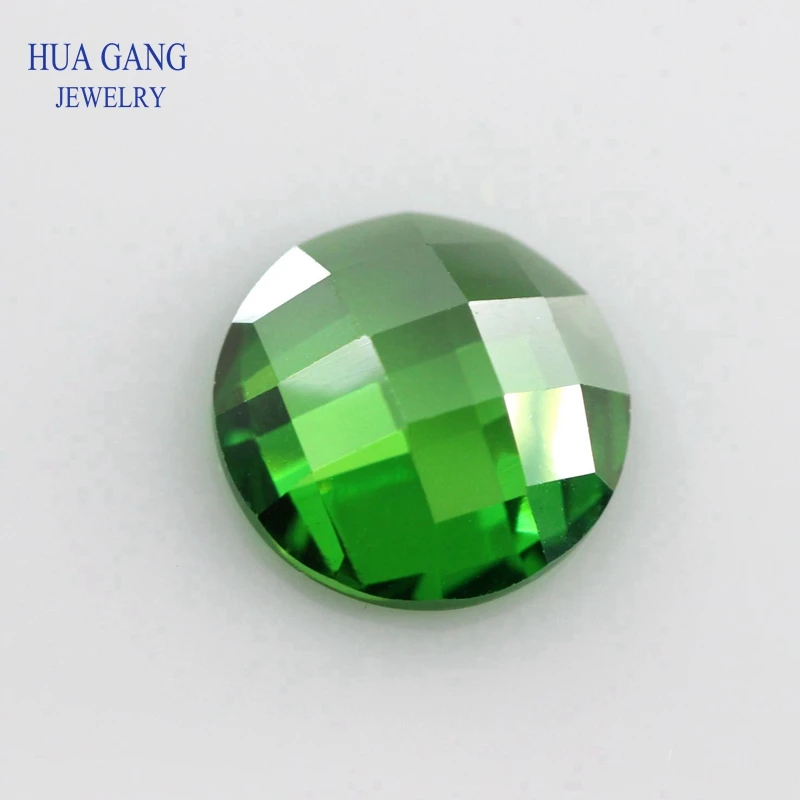 Green Cubic Zirconia Stone Round Shape Flat Bottom Checkerboard Cut ...