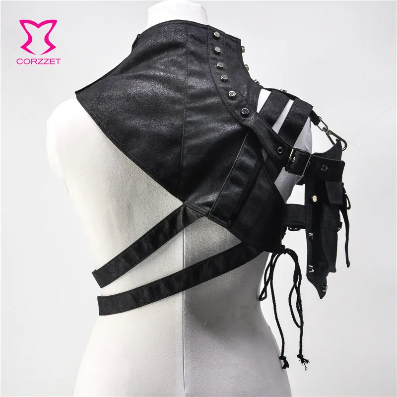 Black Unisex Leather Steampunk Rivet One Shoulder Armor Arm Warmer ...