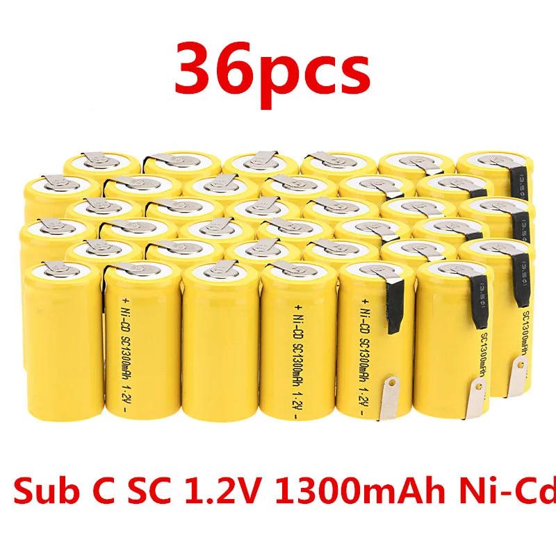 36pcs Sub C SC 1.2V 1300mAh Ni Cd NiCd Rechargeable Battery Yellow|sc 1.2v|rechargeable ...
