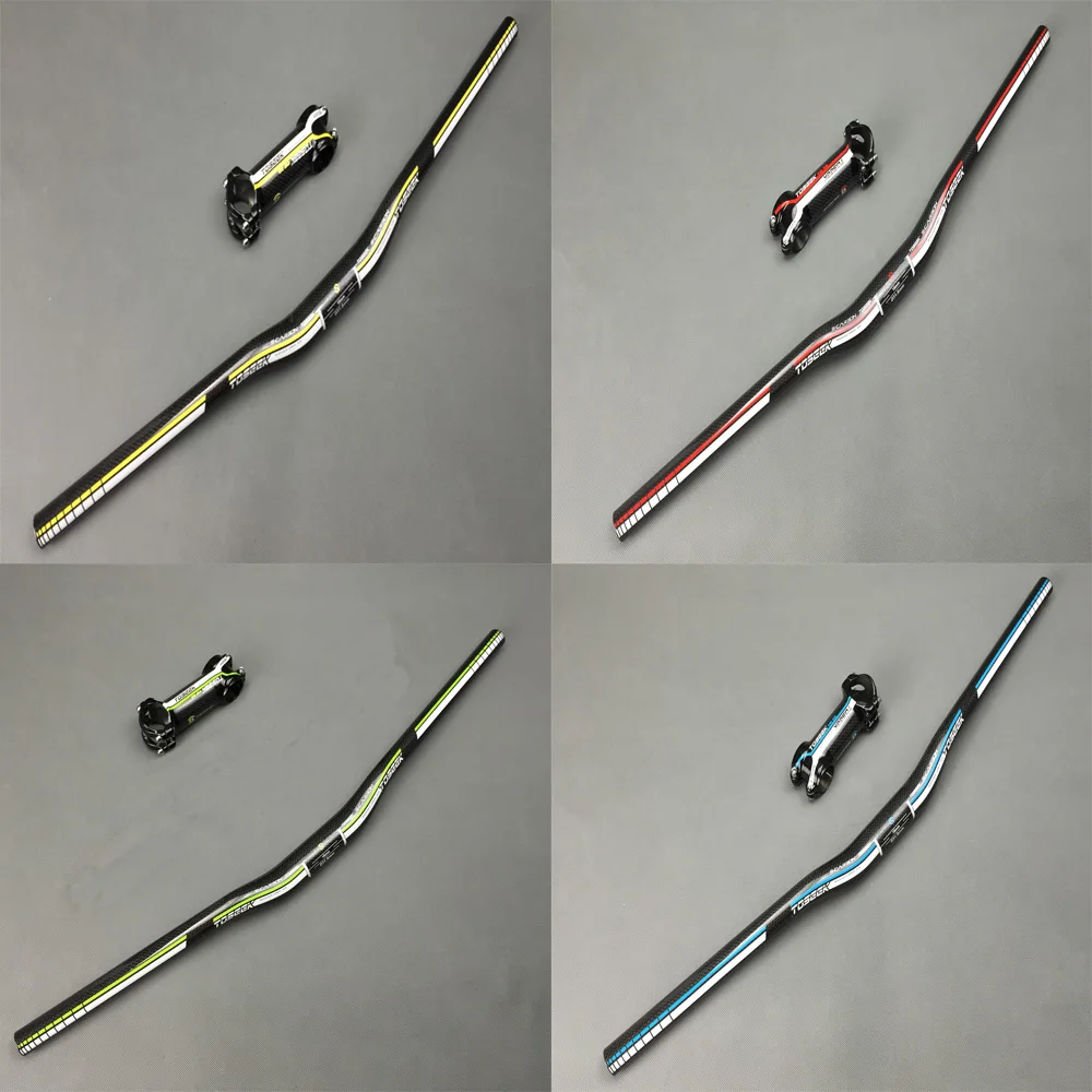 super light blue TOSEEK full carbon MTB bicycle Rise handlebar + light ...