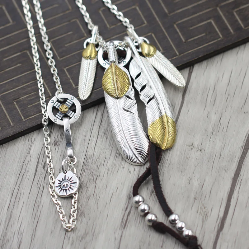 Takahashi-goro-s925-prata-esterlina-voando-p-ssaro-chifre-corrente-veados-corda-de-couro-retro ...