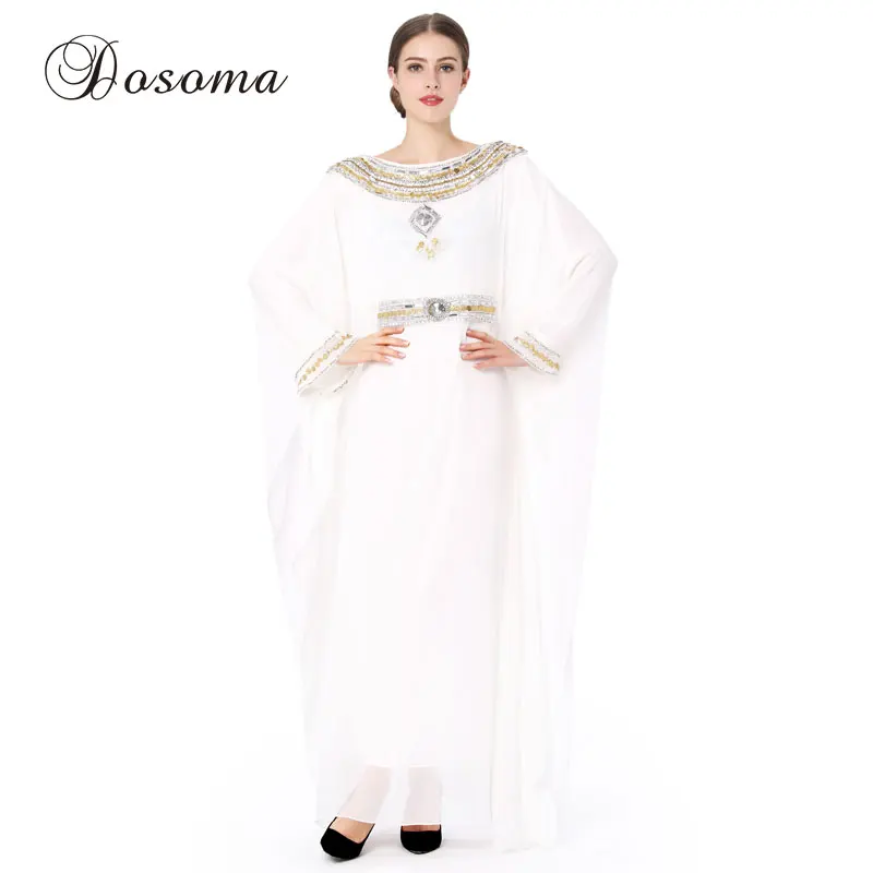 Muslim Embroidery Maxi Gown Dress Women Abaya Burka Chiffon Kimon Arab ...