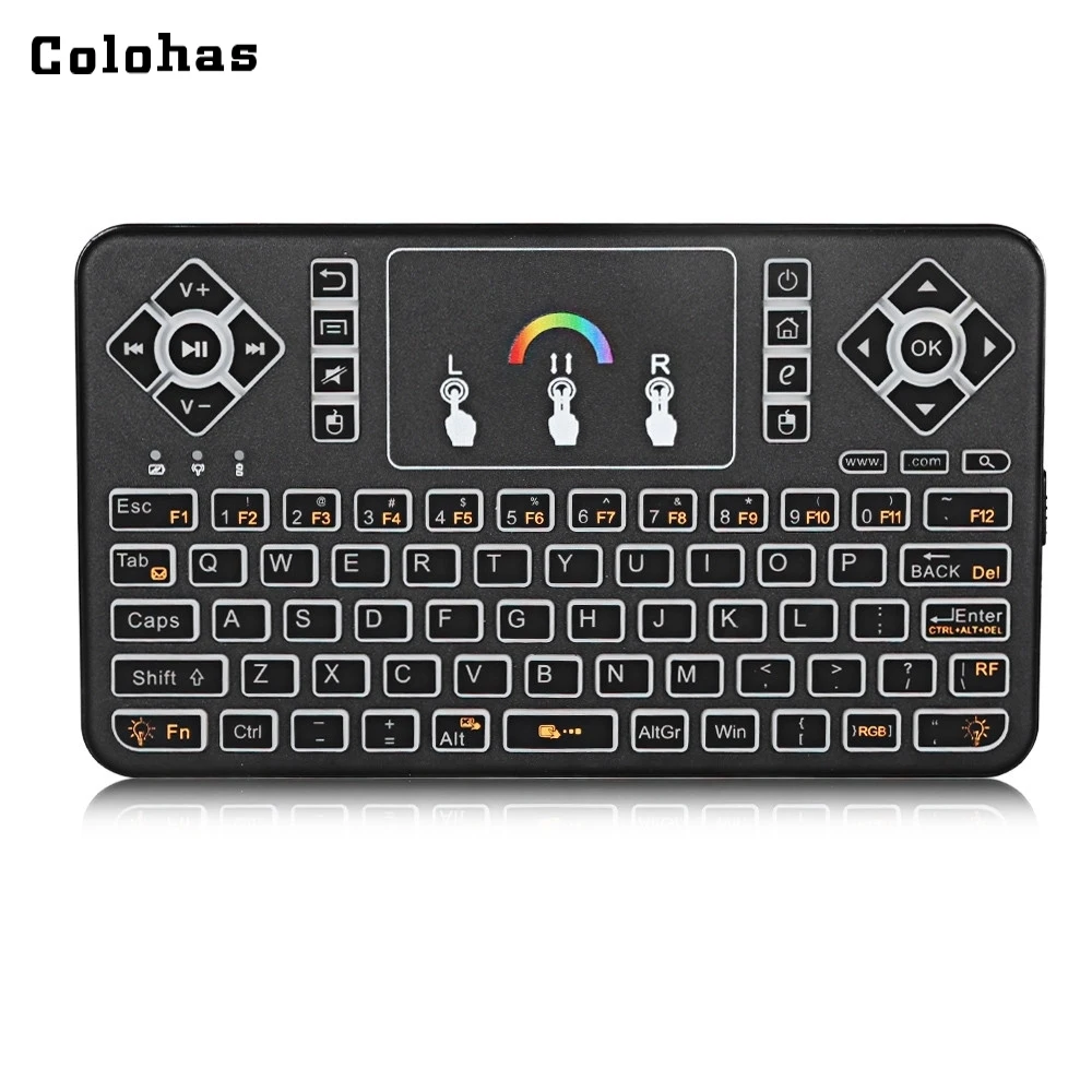 Colorful Backlit Mini Keyboard 2.4GHz Wireless QWERTY Keypad Air Mouse ...
