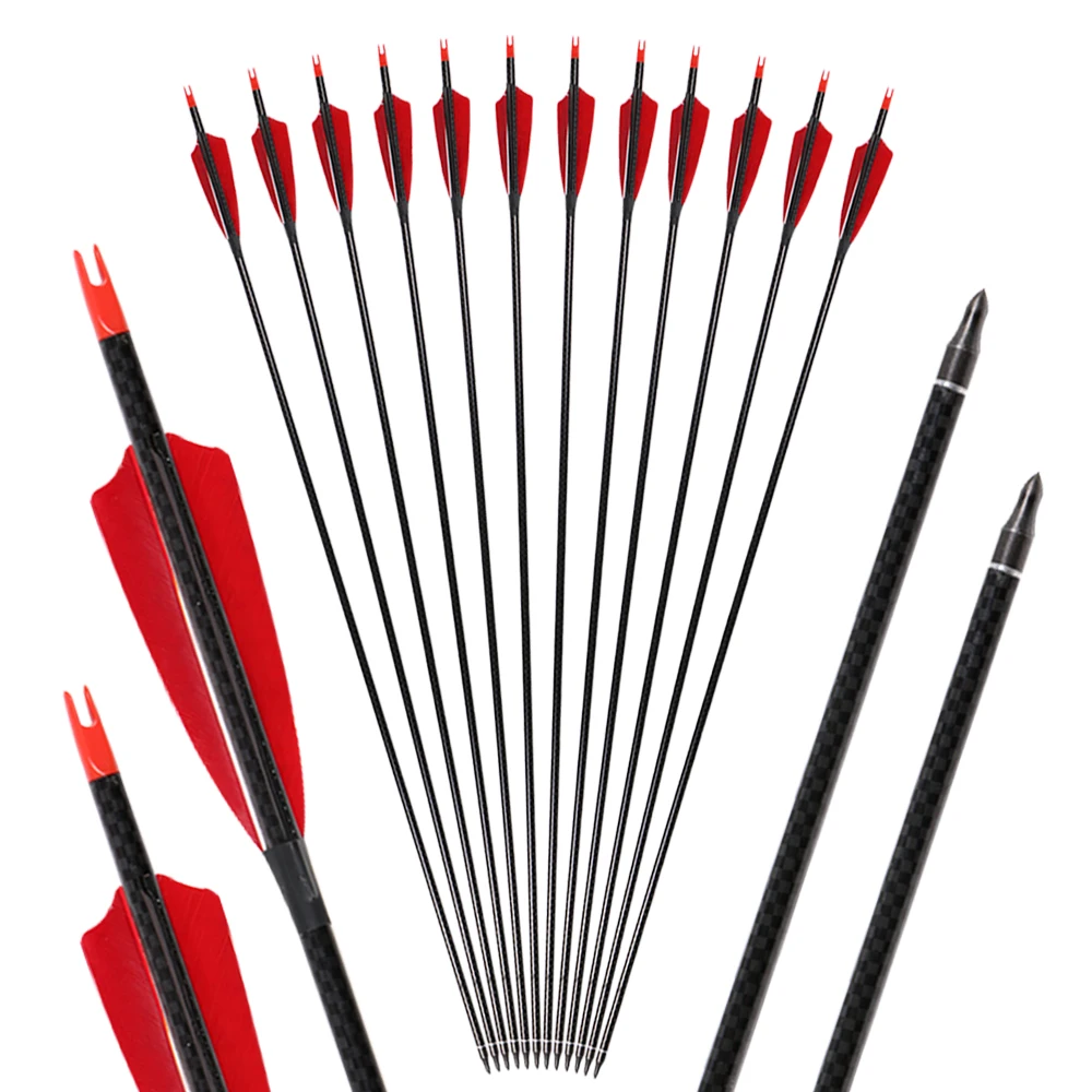 2 red and 1 balck 4inch real feather 3K spray pure carbon arrows ID 6 ...