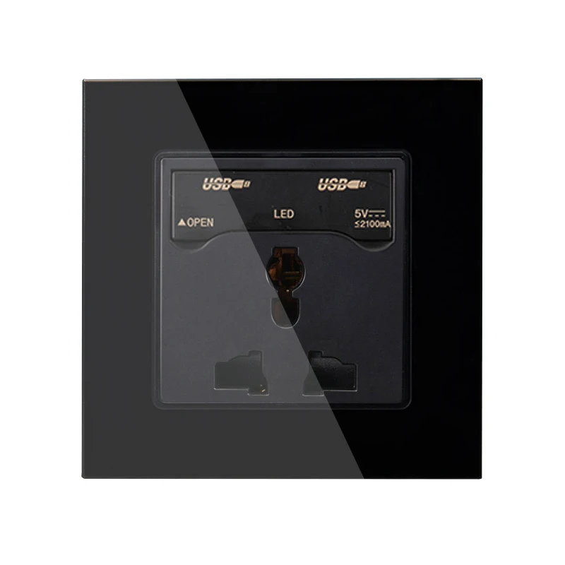 Coswall черная кристальная стеклянная панель электрическая настенная розетка универсальная