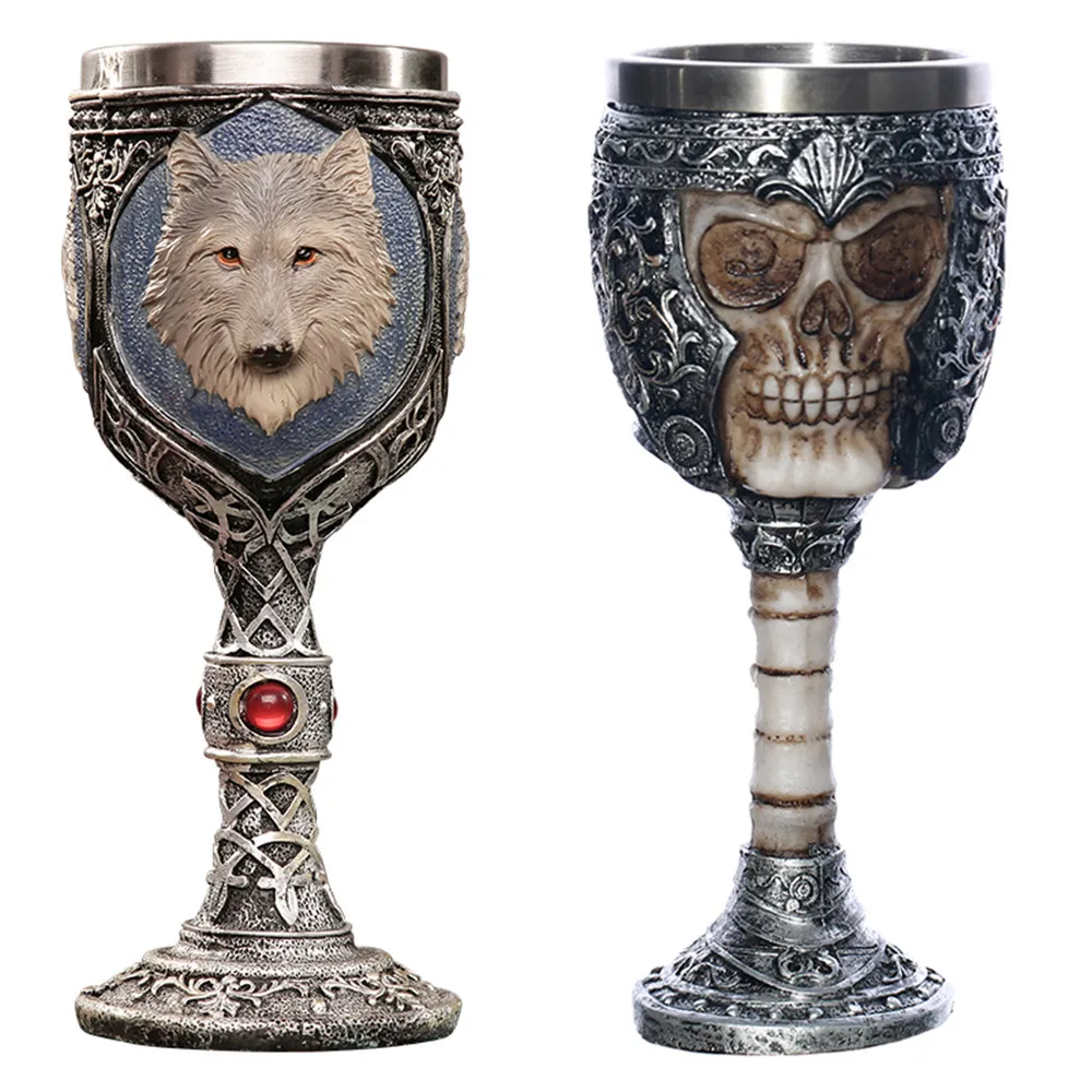 3D Resin Gothic Helmet Skull Wolf Goblet Mug Coffee Tea Beer Drinkware ...