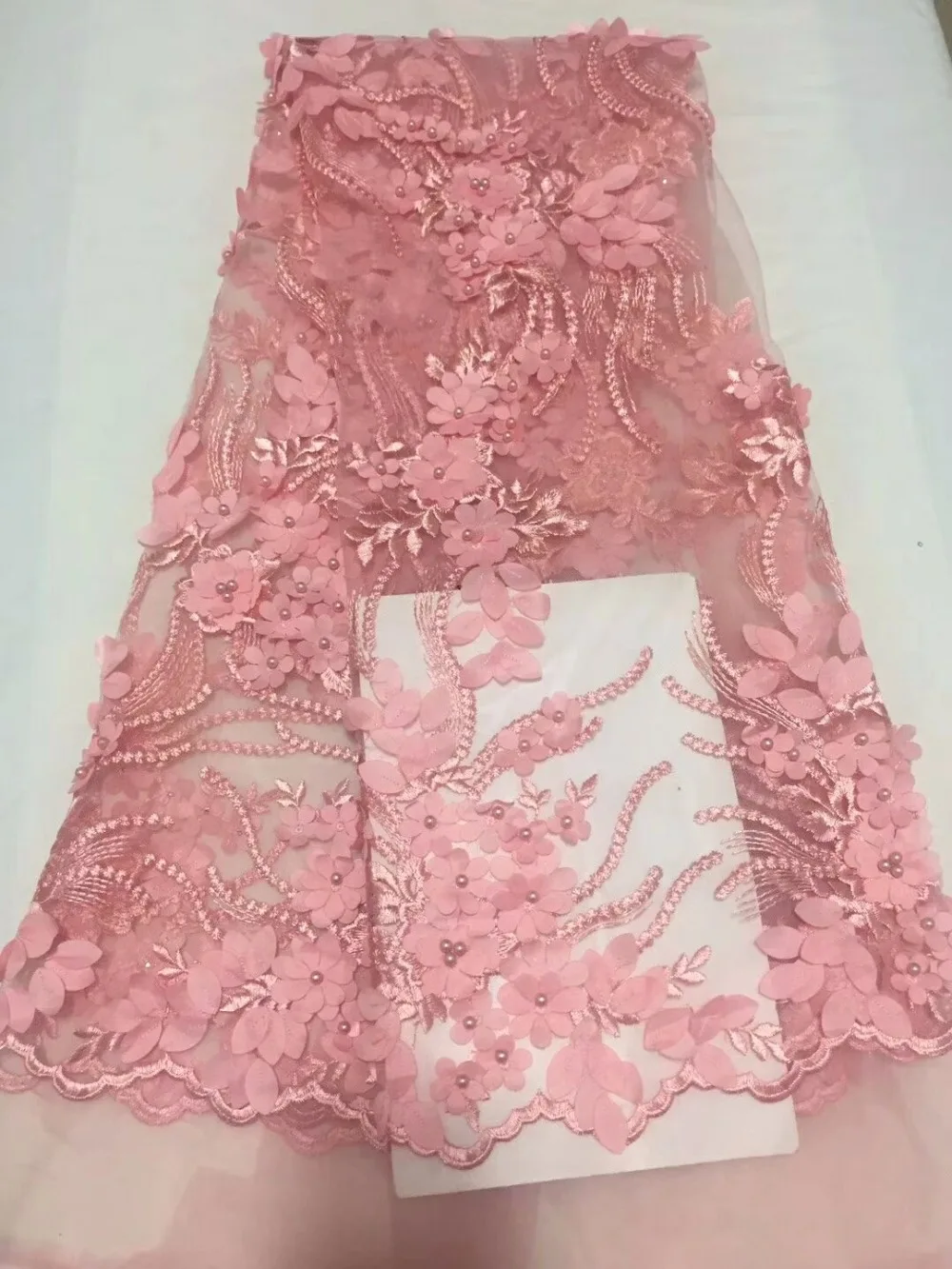 2018 New African Lace Fabric Baby Pink High Quality 3D Flower French ...