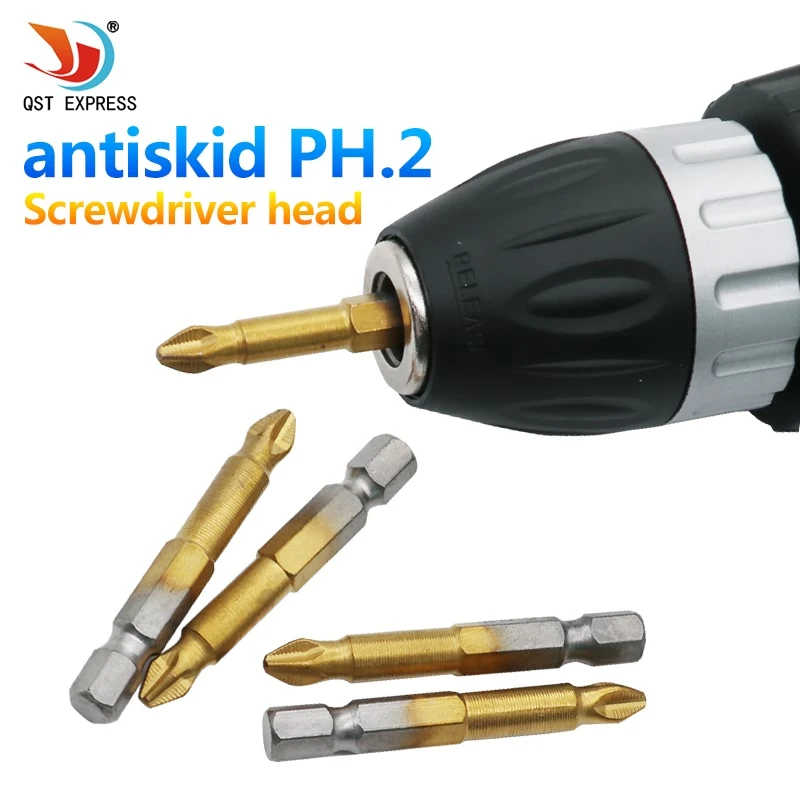 5Pcs/Set Titanium coated Anti Slip Phillips 1/4" Hex Shank Screwdriver ...