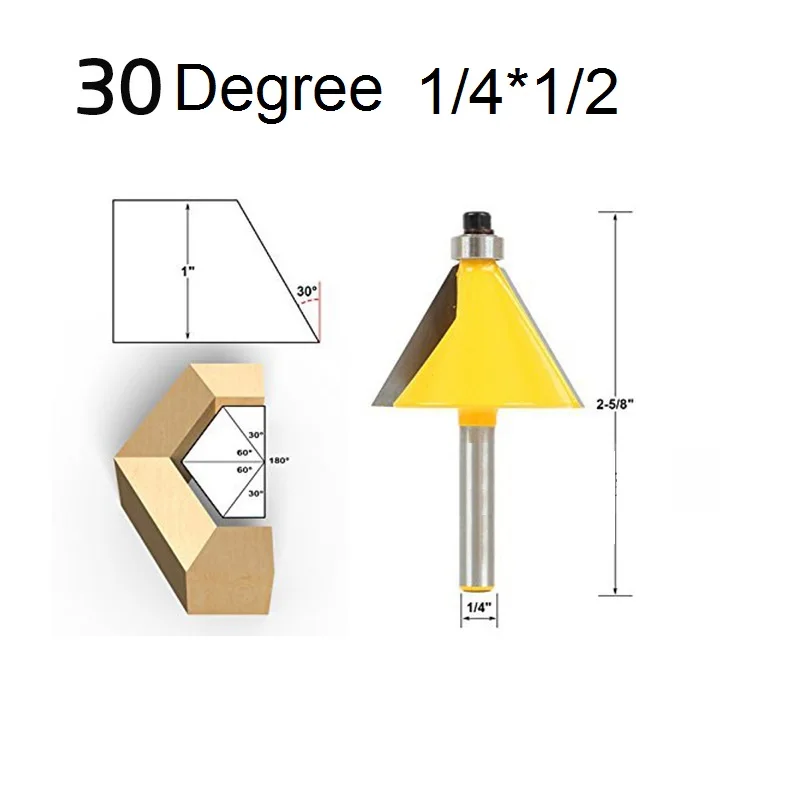 1/4" Shank 30 Degree Chamfer Bevel Edging Router Bit CNC Engraving ...