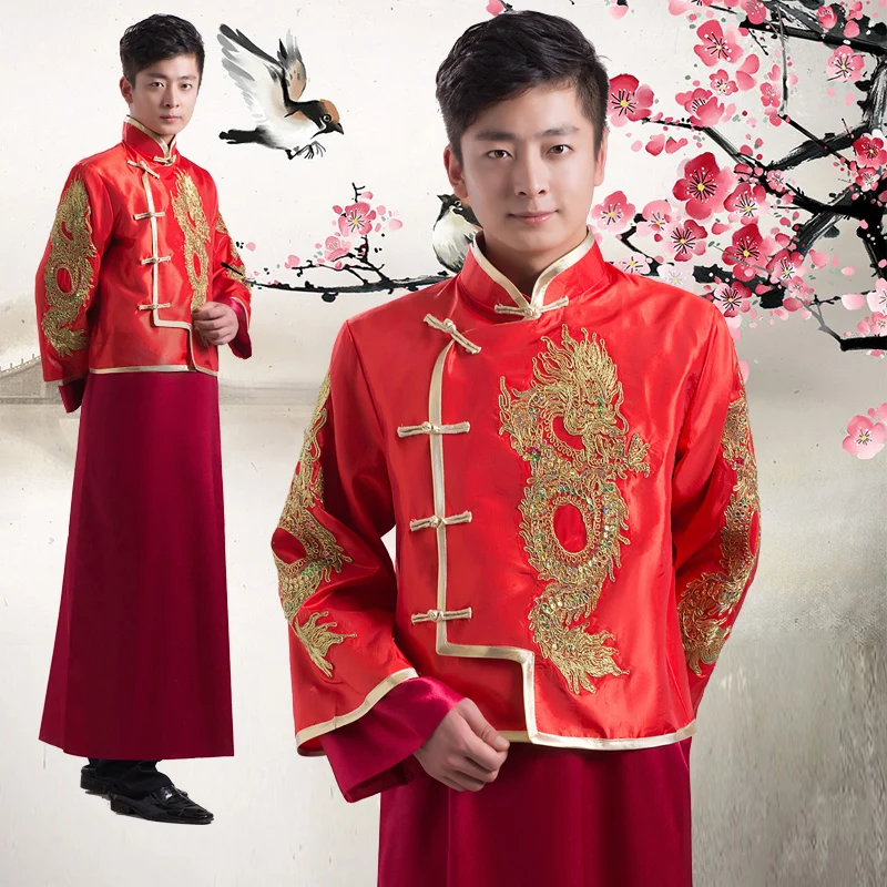 Quality male bridegroom chinese style wedding dress red Tang suit groom ...