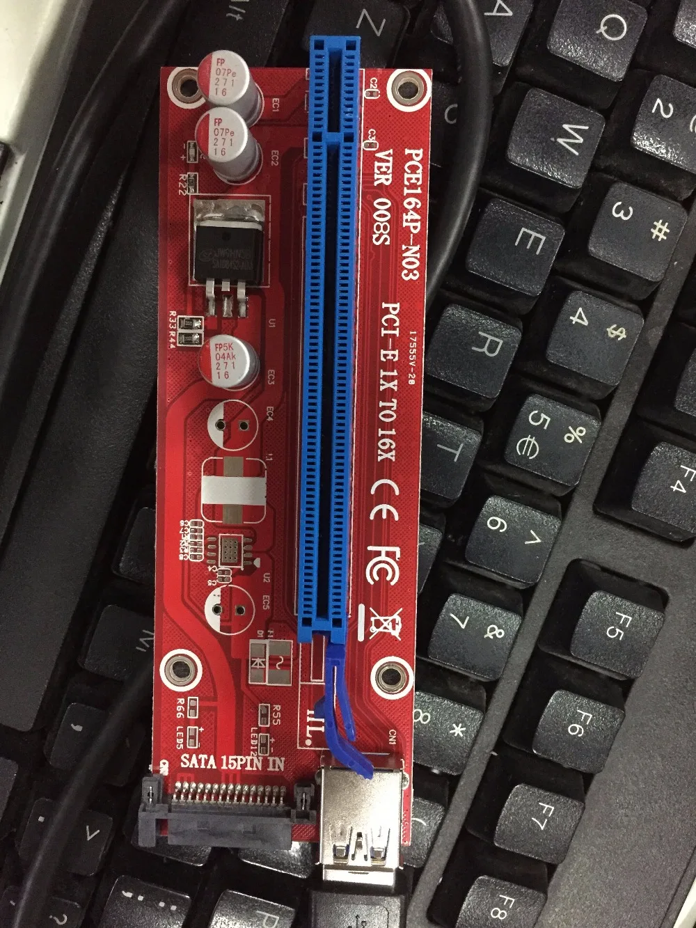 100pcs/lot PCI E PCI Express Riser 1X to 16X VER 008s risers SATA Molex ...