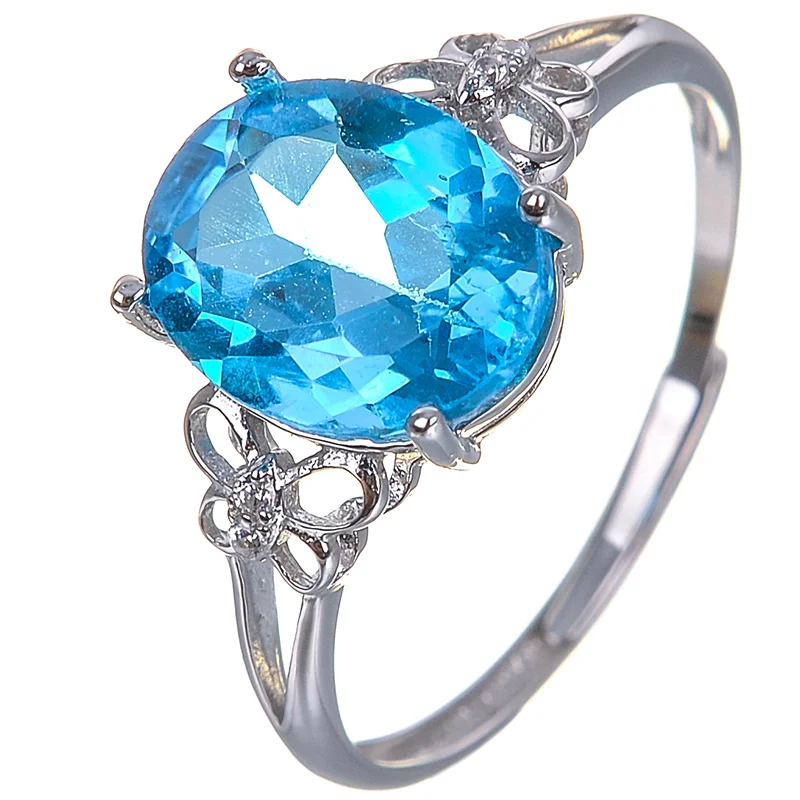 Natural light blue topaz ring 8*10mm topaz solid 925 sterling silver ...