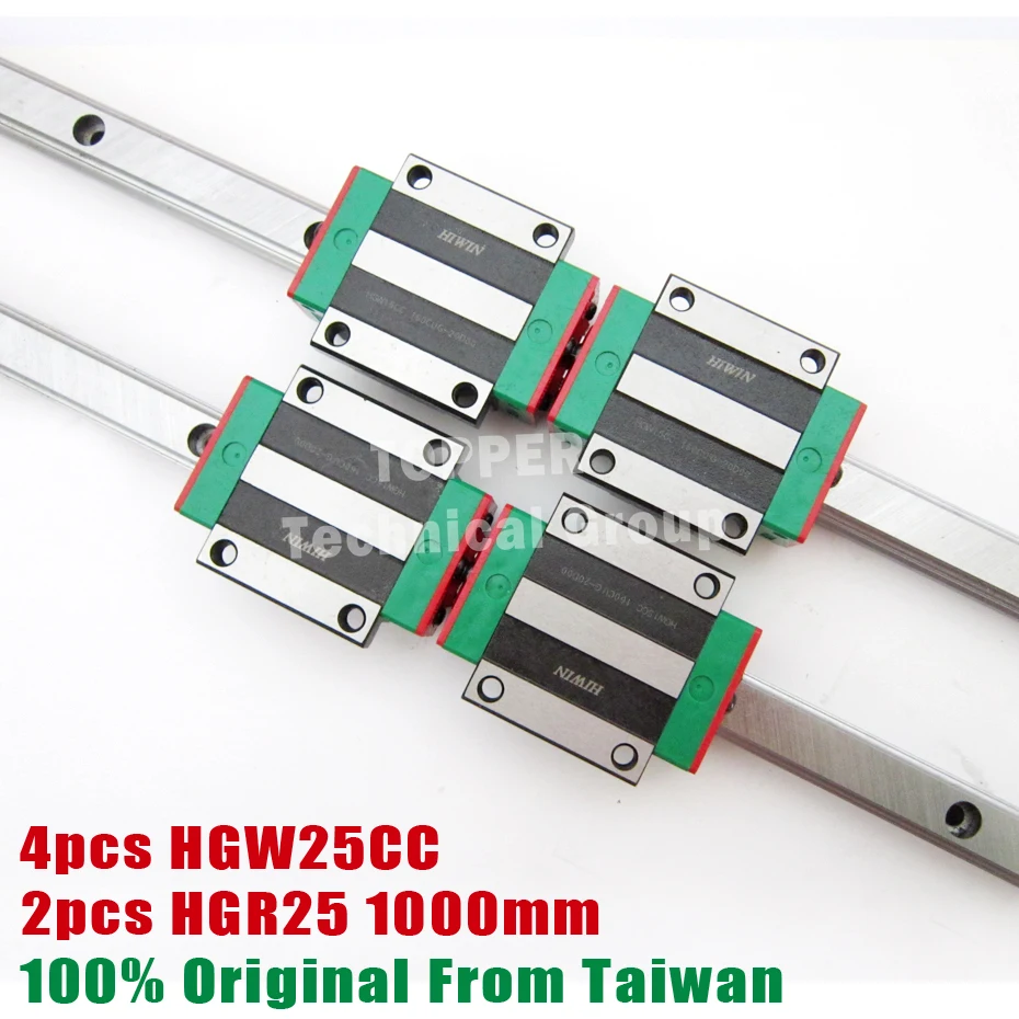 Hiwin 2pcs Hgr25 Linear Rail 1000mm + 4pcs Hgw25cc Cnc Linear Guide ...