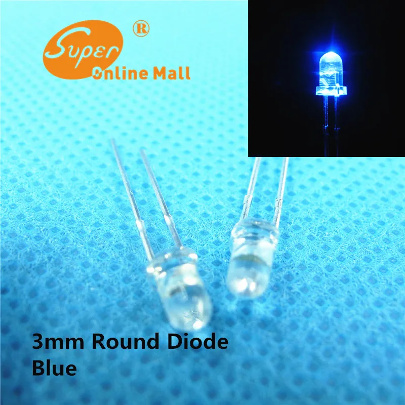 1000 pcs 3mm Blue LED light Diode Round Top Emitting Diode F3 Ultra ...