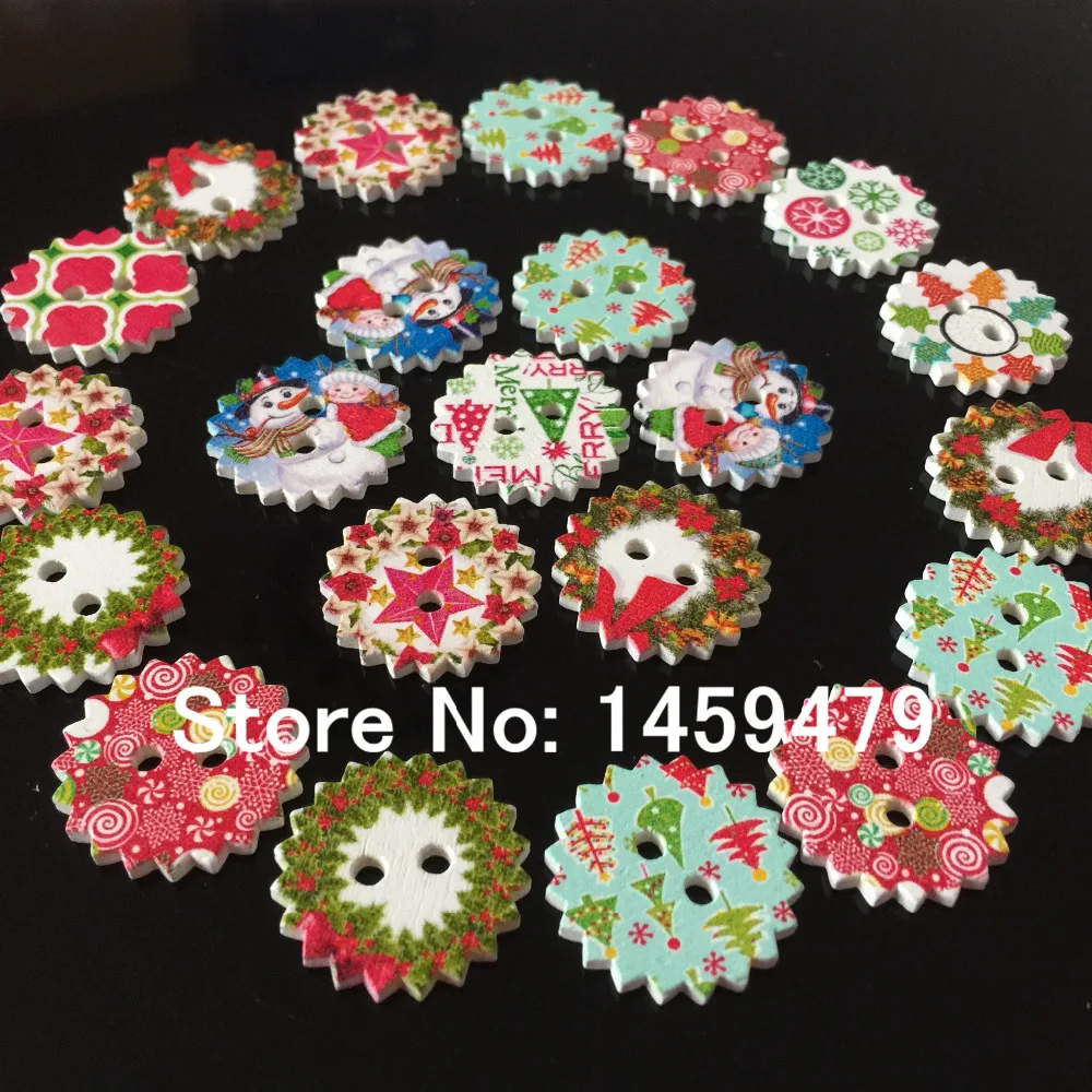 Round 30Pcs 24mm Random Mixed Hand Made 2Holes Sewing Wood Buttons ...