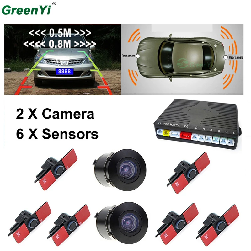 Dual Channel Video Car 6 PCS 13mm Flat Parking Sensors Reverse Backup ...