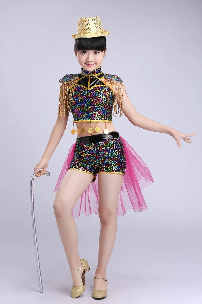 Children's Sequined Jazz Dance Costumes Girl Hip Hop Dancewear Modern ...