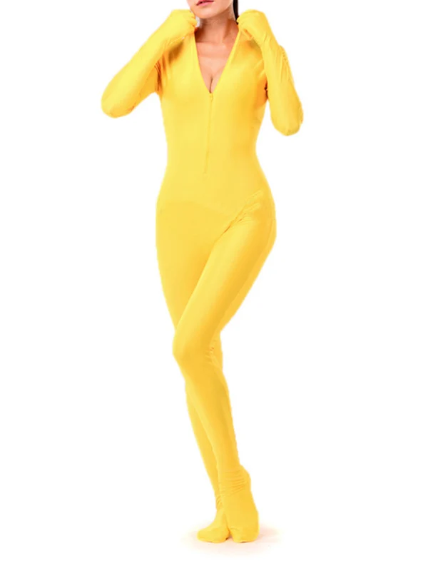 Betterparty Yellow Spandex Lycra Unisex Zentai Catsuit With High Neck