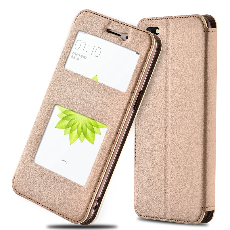 For Oppo A77 Case Open Window Flip Leather Silicone Back Cover Phone ...