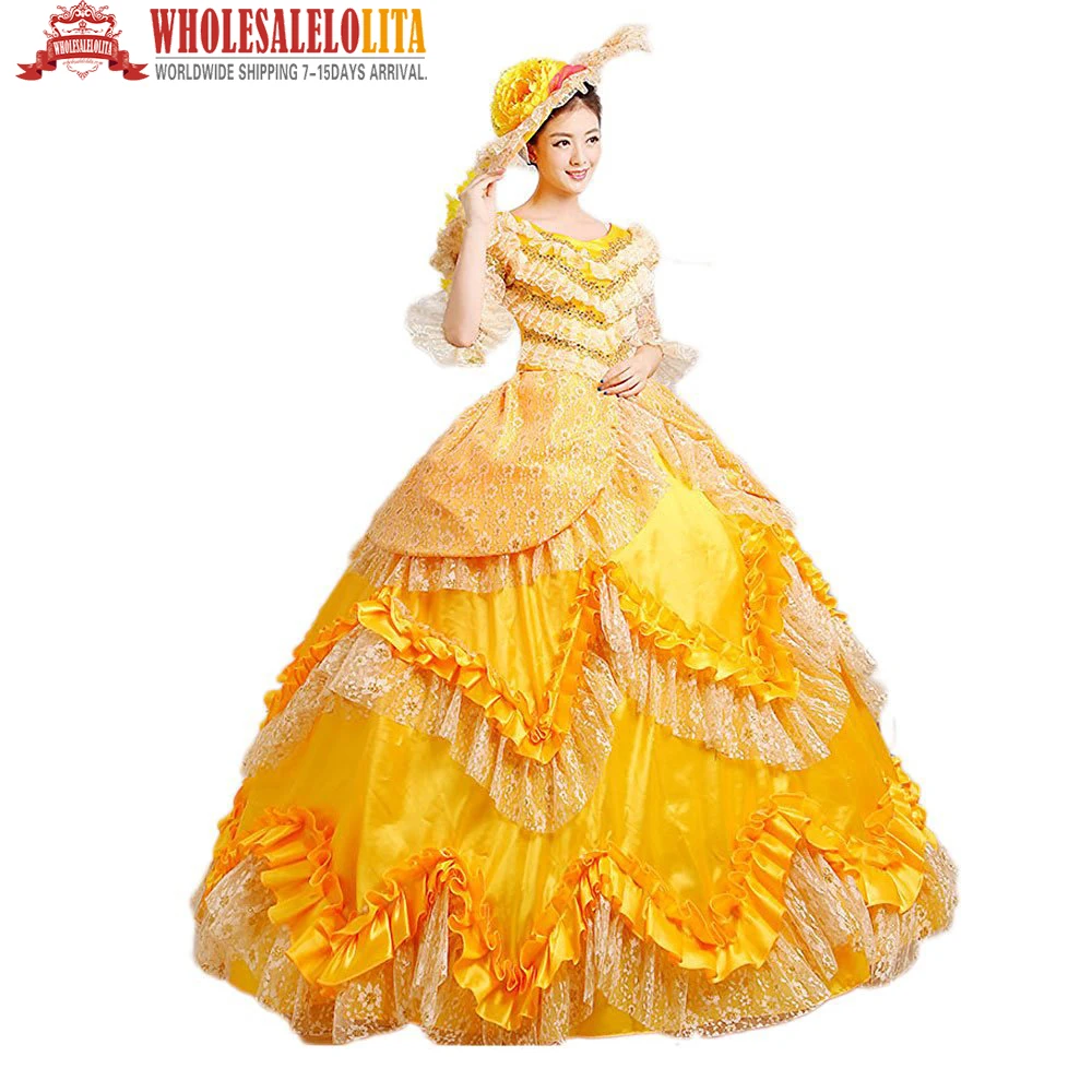 Women's Yellow Prom Gothic Victorian Fancy Palace Masquerade Dresses ...