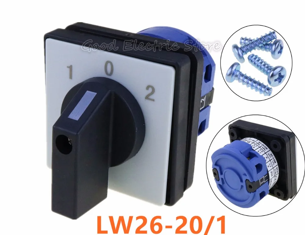 1pcs LW26-20/1 AC 500V 20A Universal Rotary Selector 1-0-2 On-Off-On 3 ...