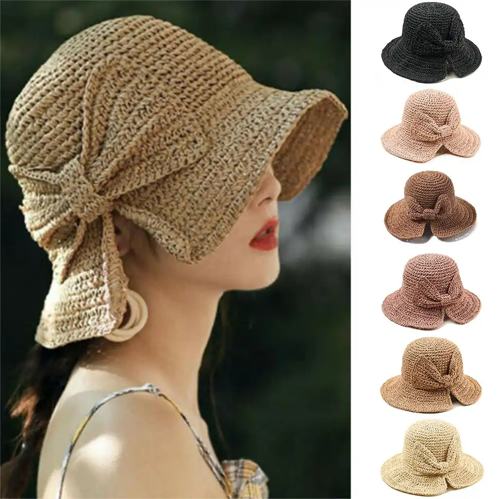 Stro Zomer Hoeden Vrouwen Dames Fashion Opvouwbare Strand Zonnehoed ...