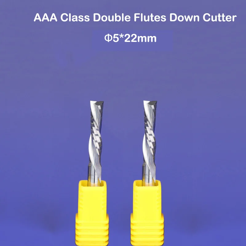 5pcs 5x22mm Left Handed Double Flute Down Cutting Cutter Spiral Two ...