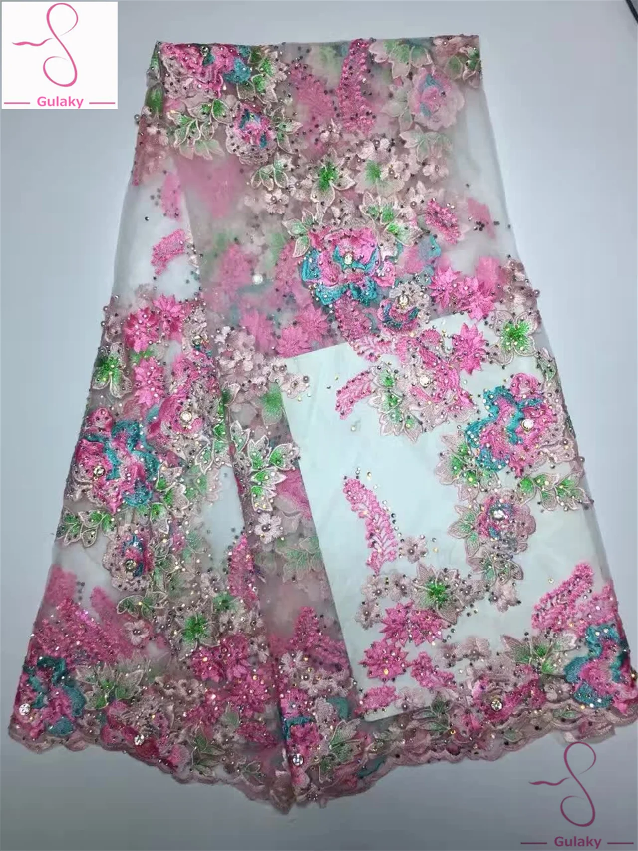 Cabo de Tecido de Renda nigeriano Renda Líquida Bordado DP056 3D Flores ...