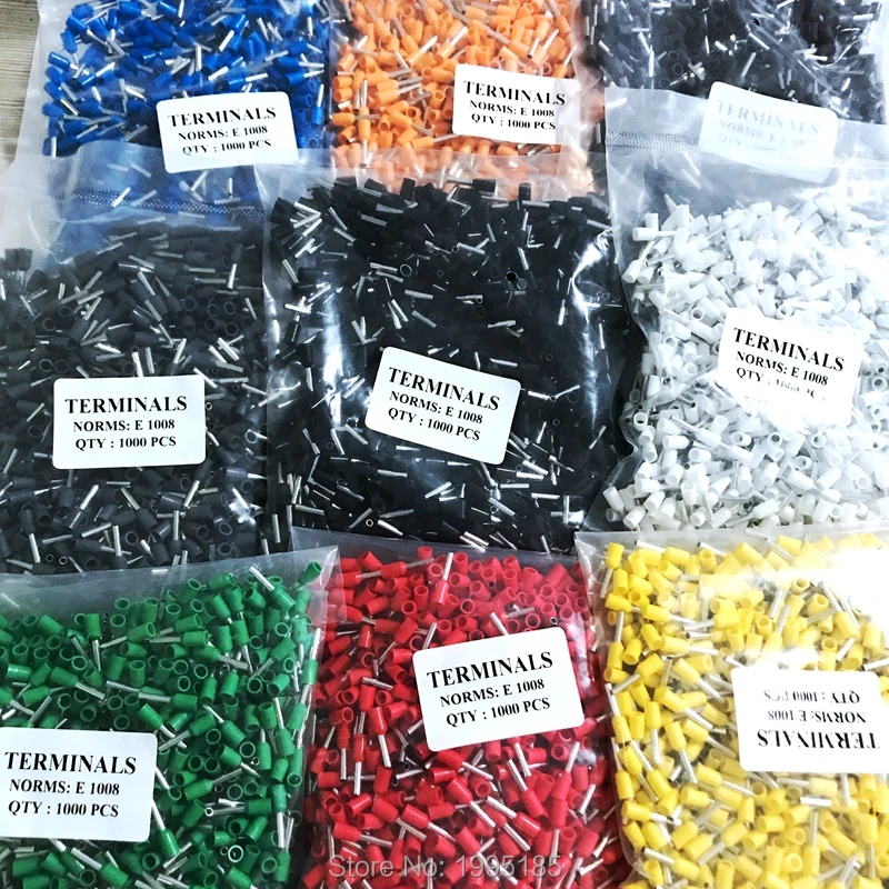 100pcs E1008 Tube Insulating Terminals Awg 18 Insulated Cable Wire 1mm2 ...