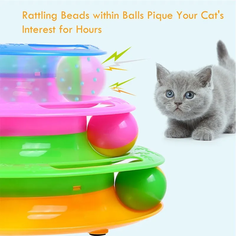 Rainbow Cats Toys Funny Three Tower With Bell Balls Disk Interactive ...