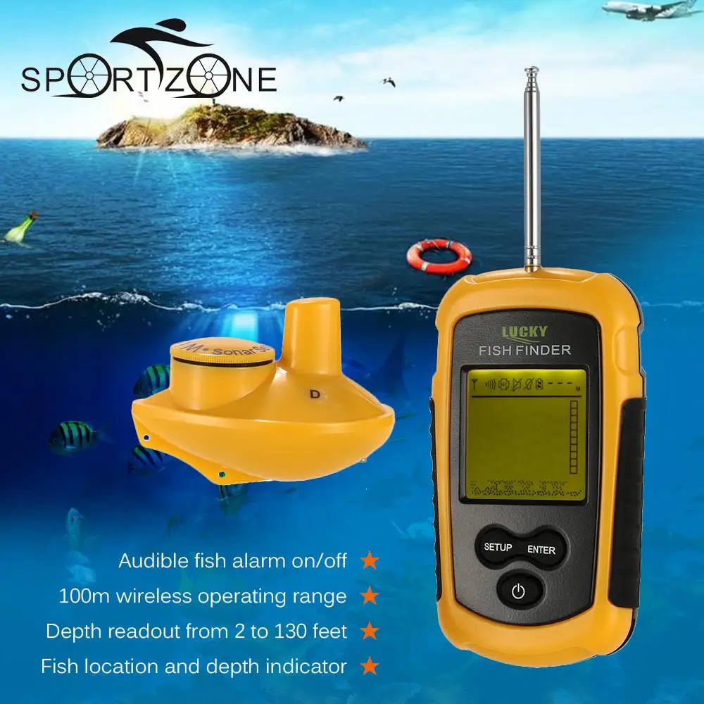 LUCKY Boat Fish Finder FFFW1108 1 40m/130ft Wireless Operating Range ...